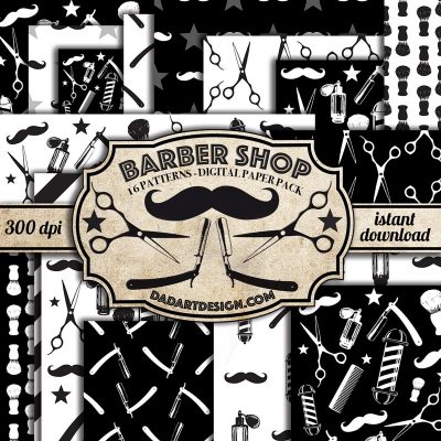 Barber Shop 01 – Vintage patterns digital paper pack | DADARTDESIGN