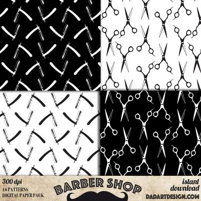 Barber Shop 01 – Vintage patterns digital paper pack | DADARTDESIGN