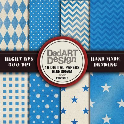 16 Blue Dream Patterns digital paper pack | DADARTDESIGN